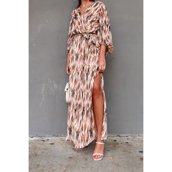 Adrienne | Dresses | Adrienne Vneck Long Sleeve Maxi Dress With Belted ...